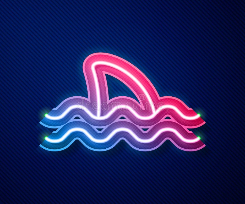Glowing Neon Line Shark Fin in Ocean Wave Icon Isolated on Blue ...
