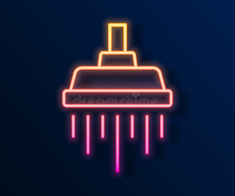 Glowing Neon Line Shower Head with Water Drops Flowing Icon Isolated on ...