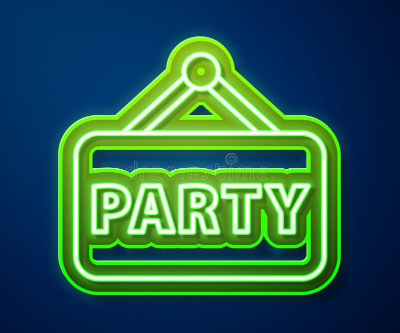 Glowing Neon Line Signboard Party Icon Isolated on Blue Background ...