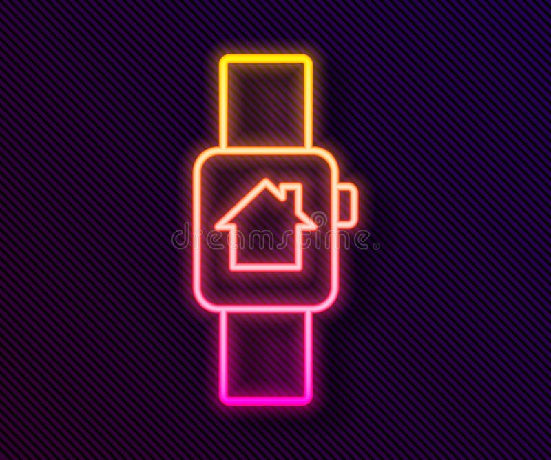 Glowing Neon Line Smart Home with Smart Watch Icon Isolated on Black ...