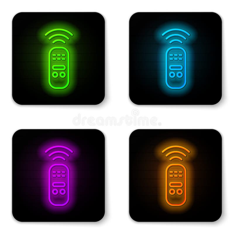 Glowing Neon Line Smart Remote Control System Icon Isolated on White ...
