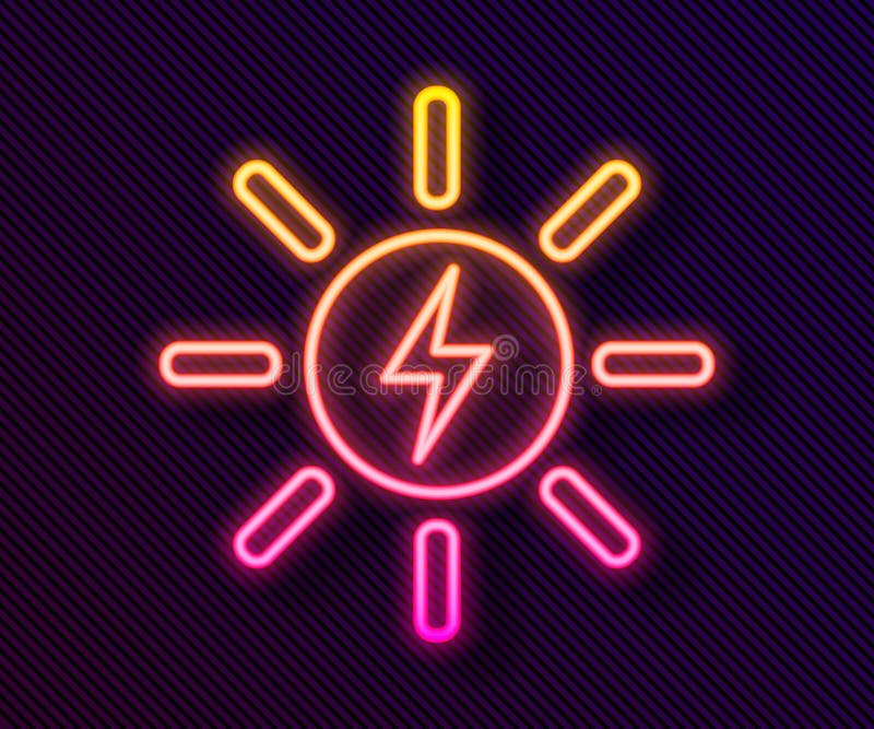 Glowing Neon Line Solar Energy Panel Icon Isolated on Black Background ...