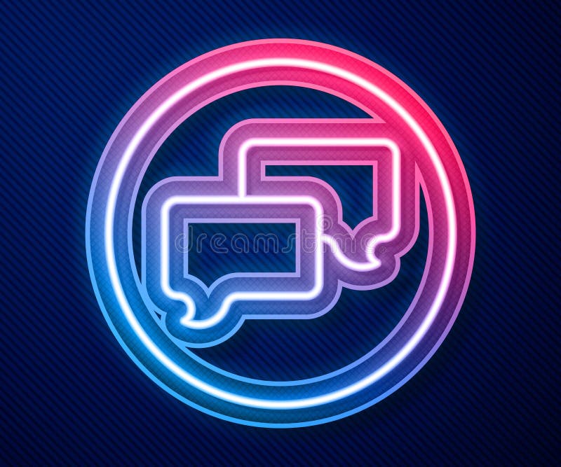 Glowing Neon Line Speech Bubble Chat Icon Isolated on Blue Background ...
