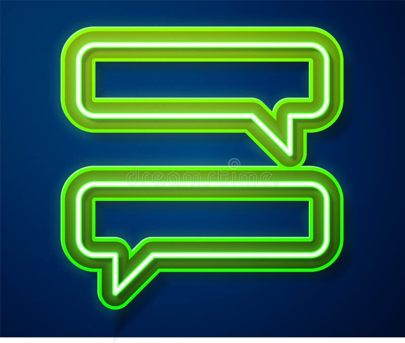 Glowing Neon Line Speech Bubble Chat Icon Isolated on Blue Background ...