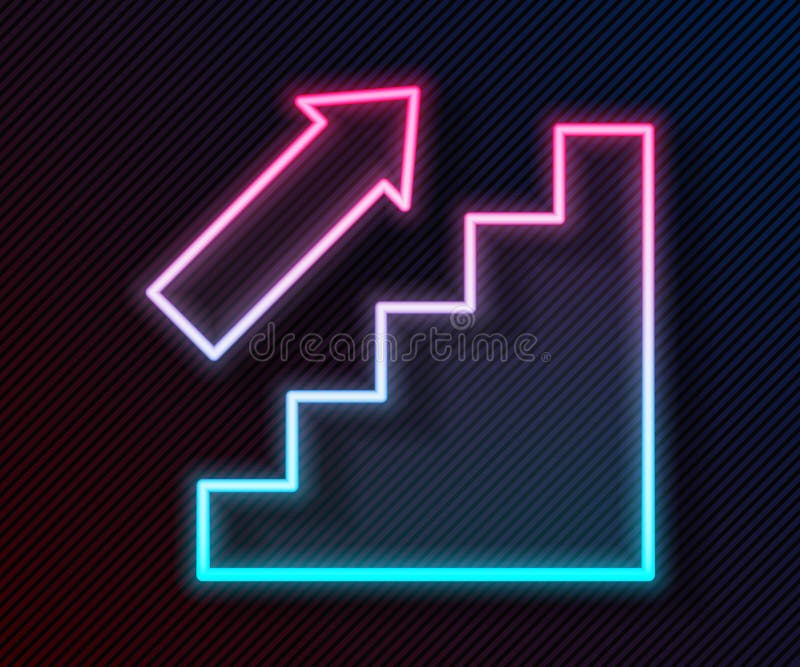 Glowing Neon Line Stairs Up Icon Isolated on Black Background. Vector ...