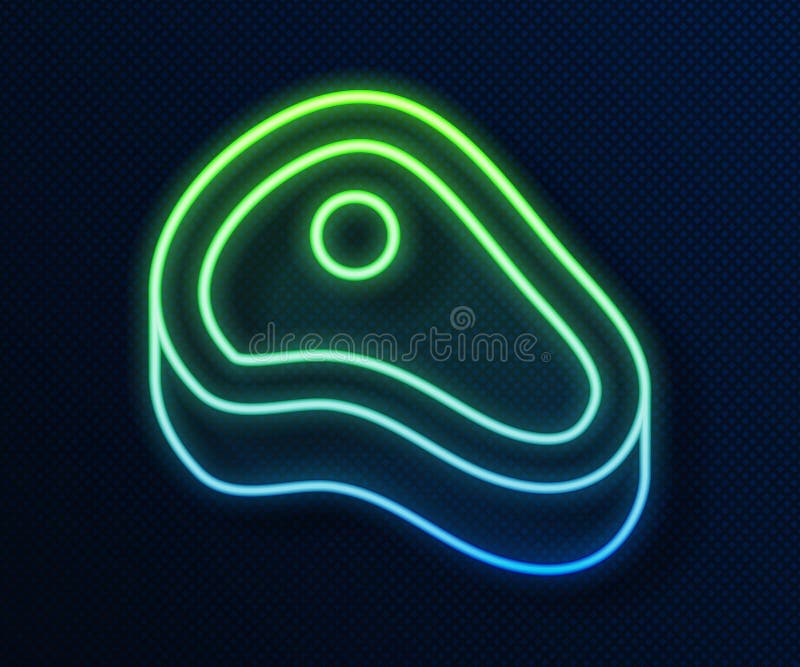 Glowing Neon Line Steak Meat Icon Isolated on Blue Background. Vector ...