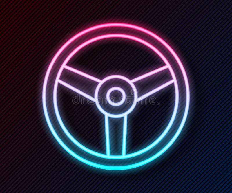 Glowing Neon Line Steering Wheel Icon Isolated on Black Background. Car ...