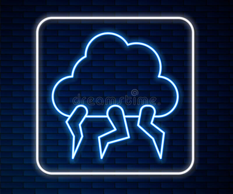 Glowing Neon Line Storm Icon Isolated on Brick Wall Background. Cloud ...
