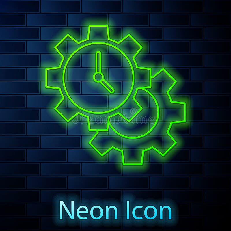 Glowing Neon Line Time Management Icon Isolated on Brick Wall ...