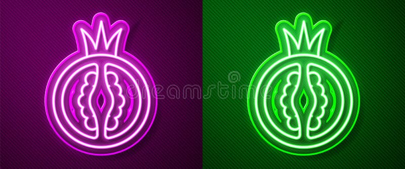 Glowing Neon Line Tomato Icon Isolated on Purple and Green Background ...