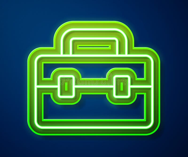 Glowing Neon Line Toolbox Icon Isolated on Blue Background. Tool Box ...