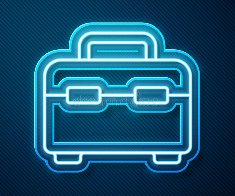 Glowing Neon Line Toolbox Icon Isolated on Blue Background. Tool Box ...