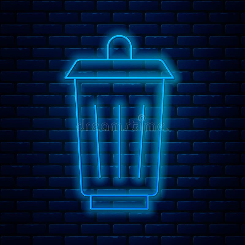 Glowing Neon Line Trash Can Icon Isolated on Brick Wall Background ... Glowing Neon Line Trash Can Icon Isolated on Brick Wall Background ...