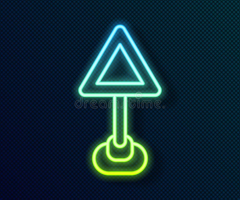Glowing Neon Line Triangle Warning Blank Icon Isolated on Black ...