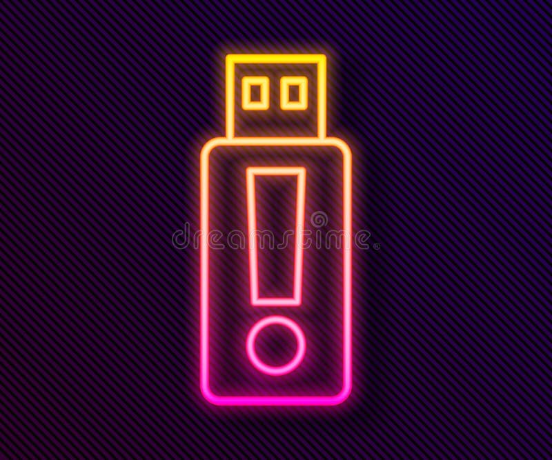 Glowing Neon Line USB Flash Drive Icon Isolated on Black Background ...