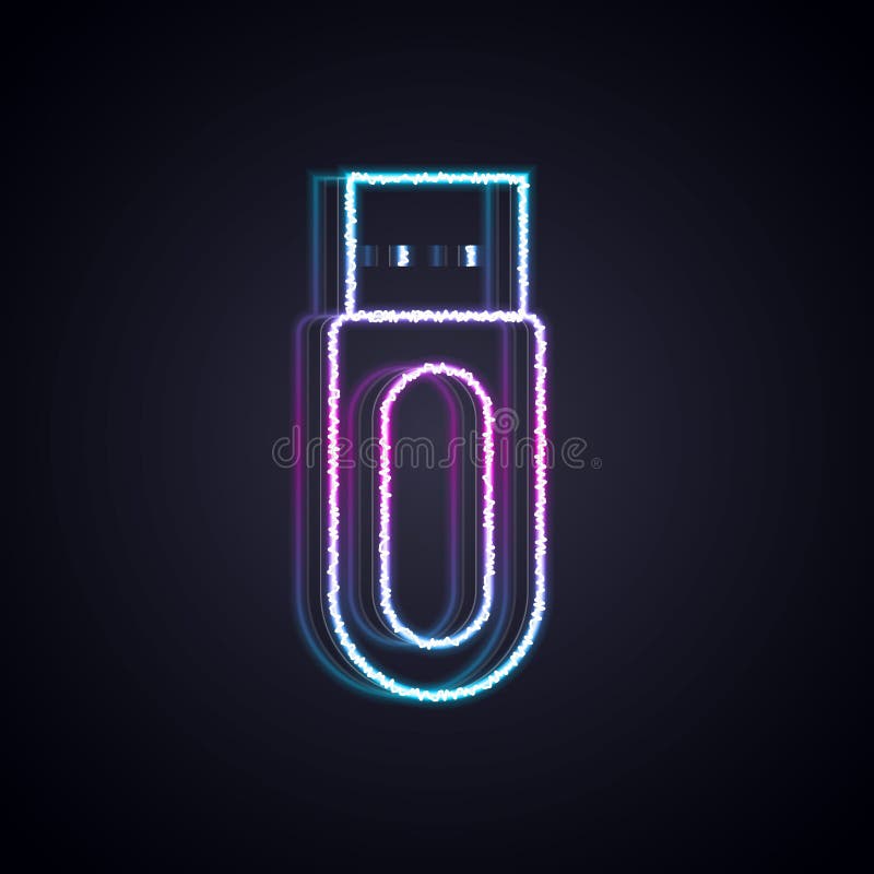 Glowing Neon Line USB Flash Drive Icon Isolated on Black Background ...