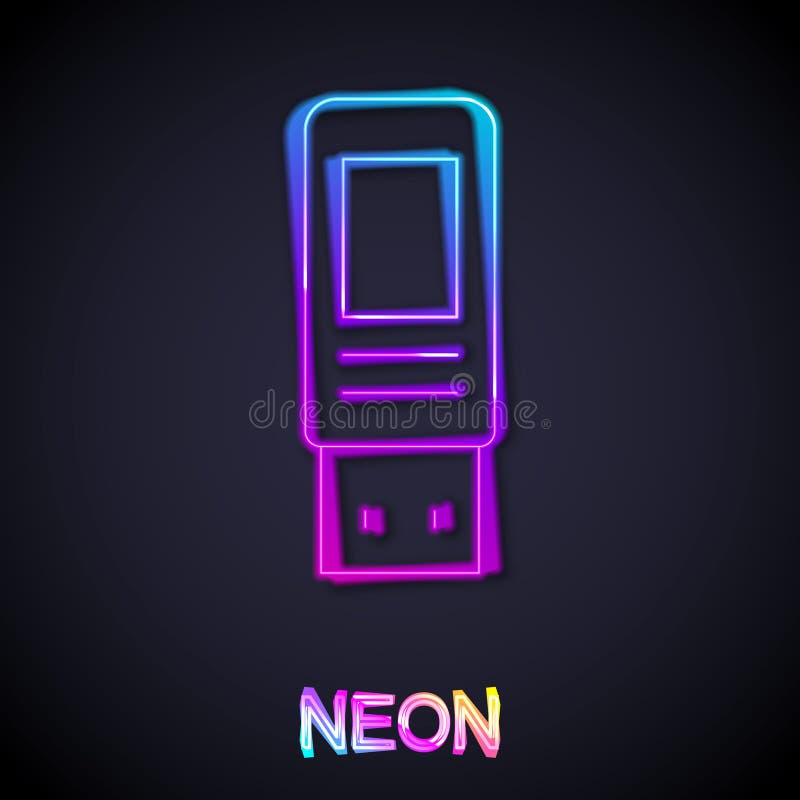 Glowing Neon Line USB Flash Drive Icon Isolated on Black Background ...