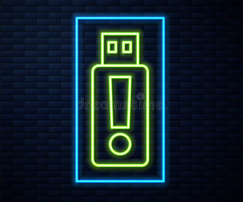 Glowing Neon Line USB Flash Drive Icon Isolated on Brick Wall ...