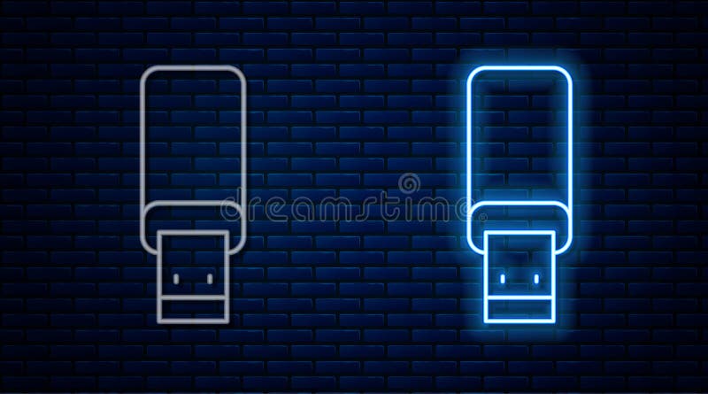 Glowing Neon Line USB Flash Drive Icon Isolated on Brick Wall ...