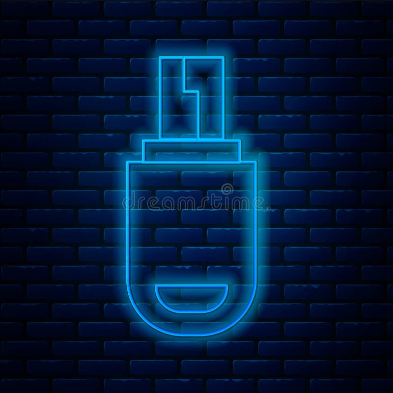 Glowing Neon Line USB Flash Drive Icon Isolated on Brick Wall ...