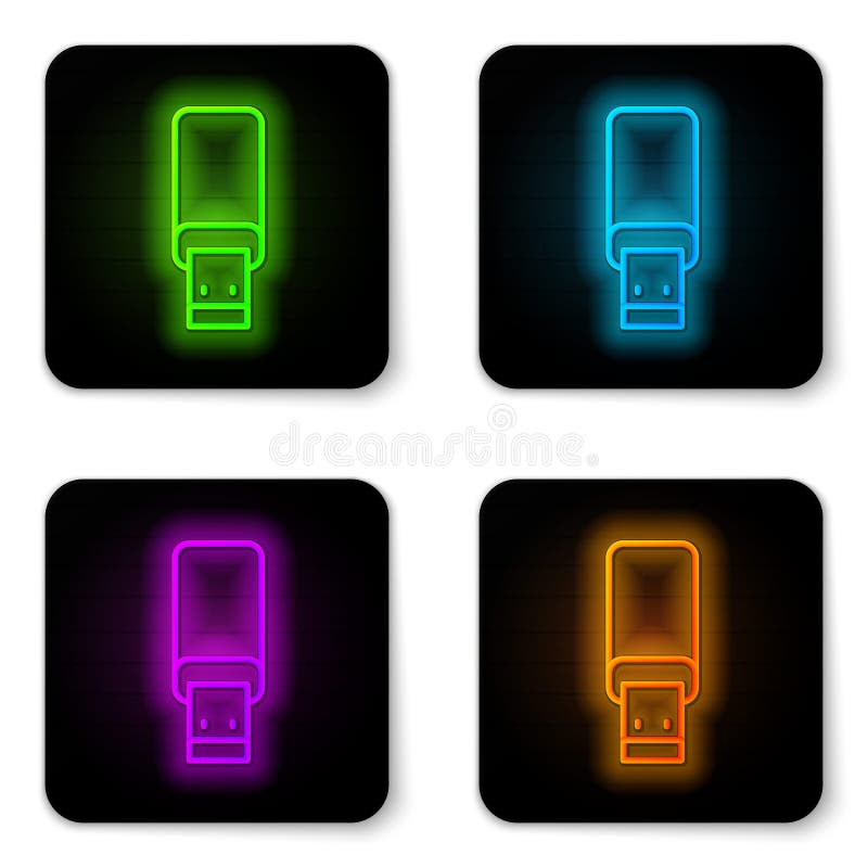 Glowing Neon Line USB Flash Drive Icon Isolated on White Background ...