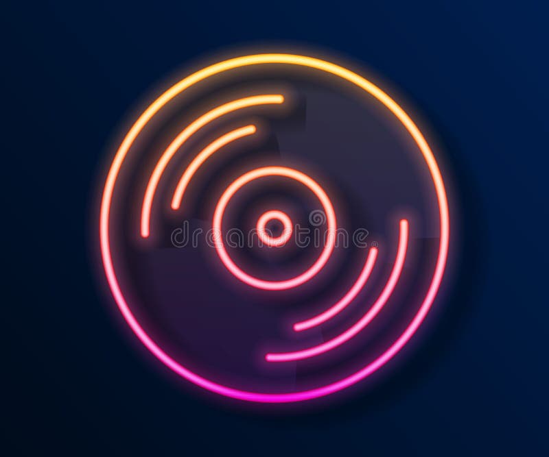 Glowing Neon Line Vinyl Disk Icon Isolated on Black Background. Vector ...