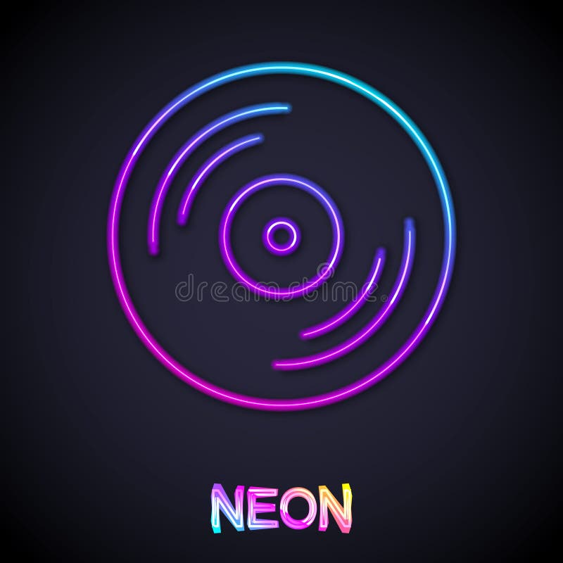 Glowing Neon Line Vinyl Disk Icon Isolated on Black Background. Vector ...