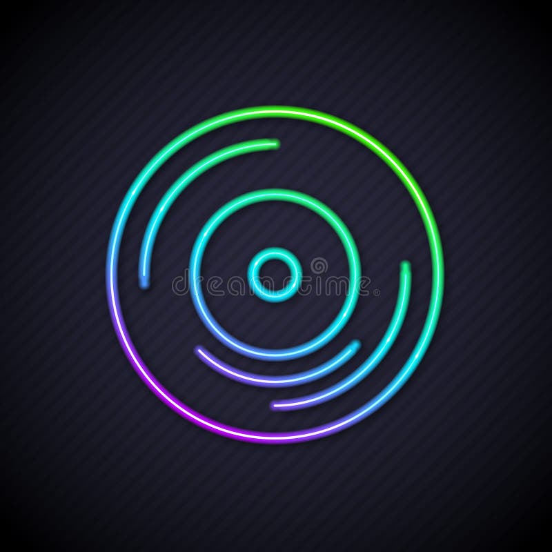 Glowing Neon Line Vinyl Disk Icon Isolated on Black Background. Vector ...
