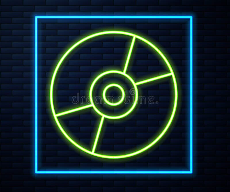 Glowing Neon Line Vinyl Disk Icon Isolated on Brick Wall Background ...