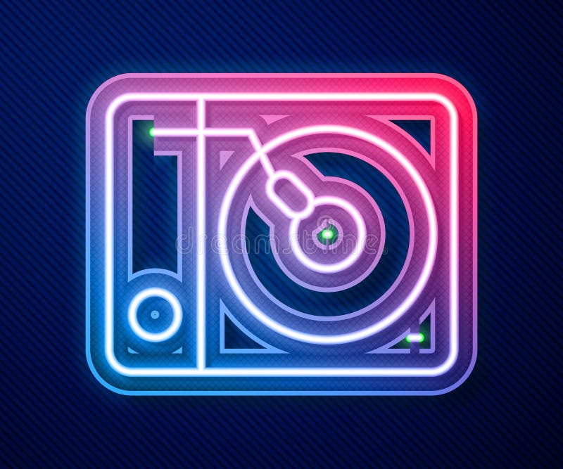 Glowing Neon Line Vinyl Player with a Vinyl Disk Icon Isolated on Blue ...