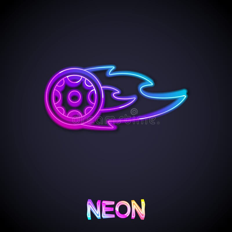 Glowing Neon Line Wheel in Fire Flame Icon Isolated on Black Background ...