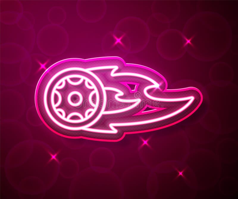 Glowing Neon Line Wheel in Fire Flame Icon Isolated on Red Background ... Glowing Neon Line Wheel in Fire Flame Icon Isolated on Red Background ...