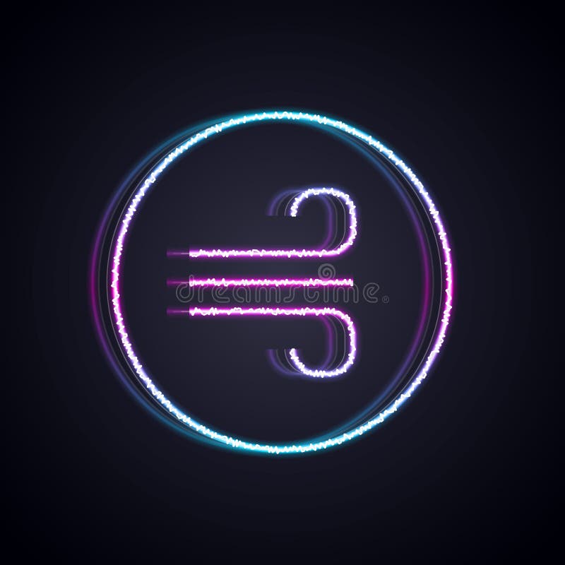 Glowing Neon Line Windy Weather Icon Isolated on Black Background ...
