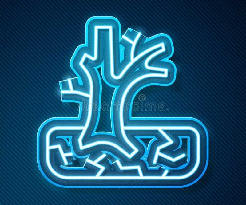 Glowing Neon Line Withered Tree Icon Isolated on Blue Background. Bare ...