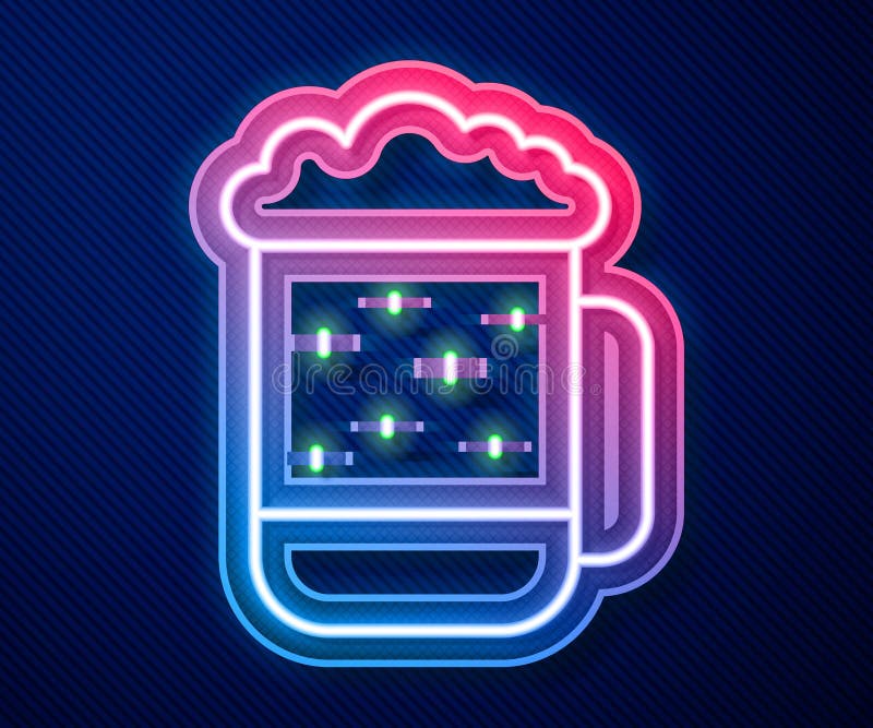 Glowing Neon Line Wooden Beer Mug Icon Isolated on Blue Background ...