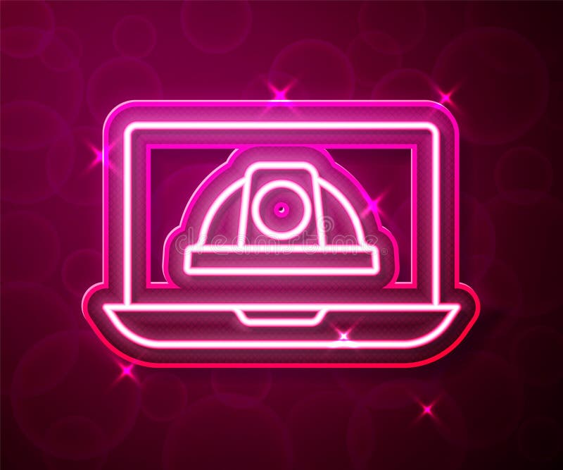 Glowing Neon Line Worker Safety Helmet Icon Isolated on Red Background ...