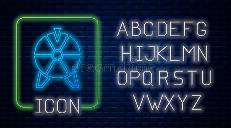 Glowing Neon Lucky Wheel Icon Isolated on Brick Wall Background. Neon ...