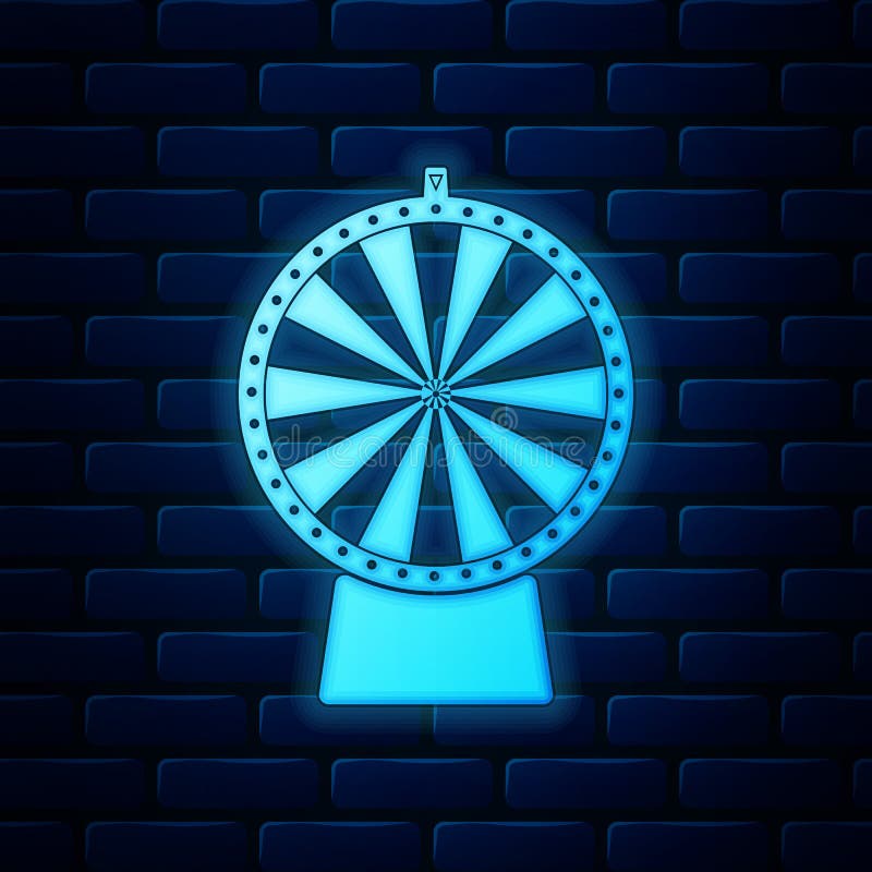 Glowing Neon Lucky Wheel Icon Isolated on Brick Wall Background. Vector ...
