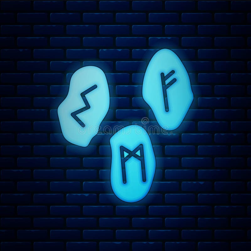 Glowing Neon Magic Runes Icon Isolated on Brick Wall Background Stock ...