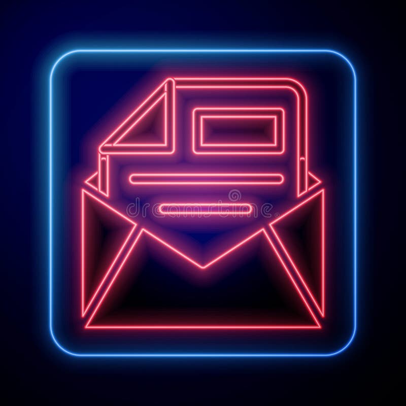 Glowing Neon Mail and E-mail Icon Isolated on Black Background ...