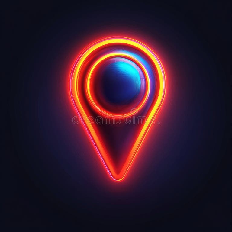 Glowing Neon Map Pin Icon on Dark Background. Stock Image - Image of ...