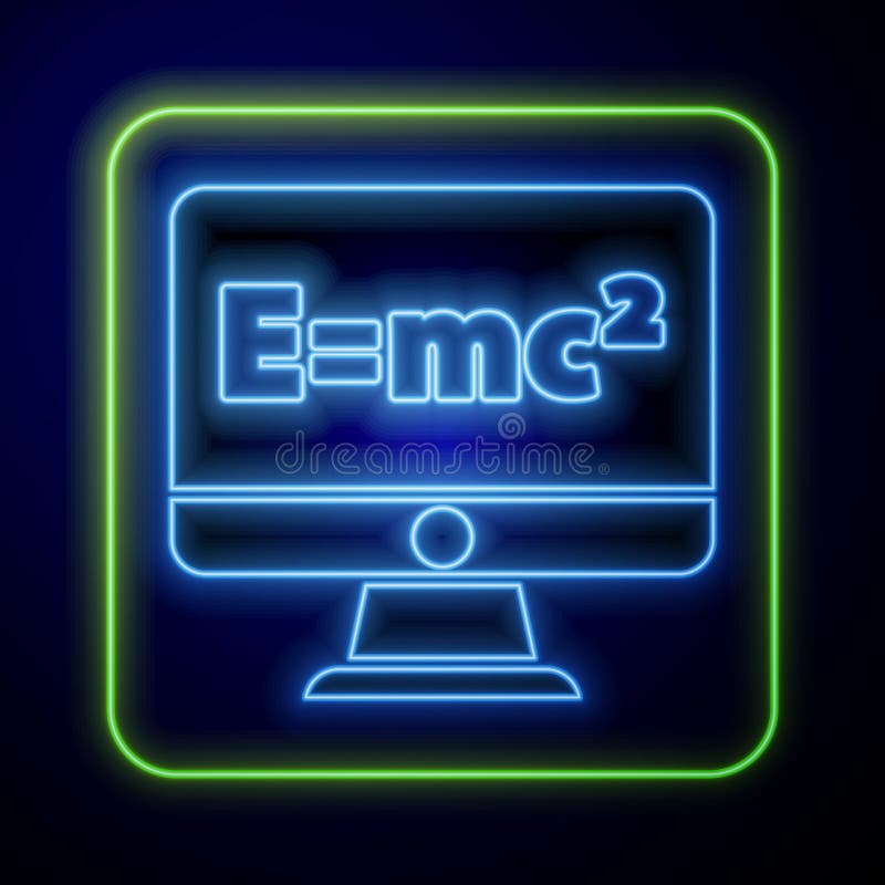 Glowing Neon Math System of Equation Solution on Computer Monitor Icon ...