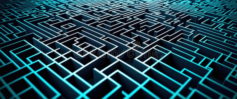 Glowing Neon Maze: a Complex Labyrinth of Blue Light and Shadows Stock ...