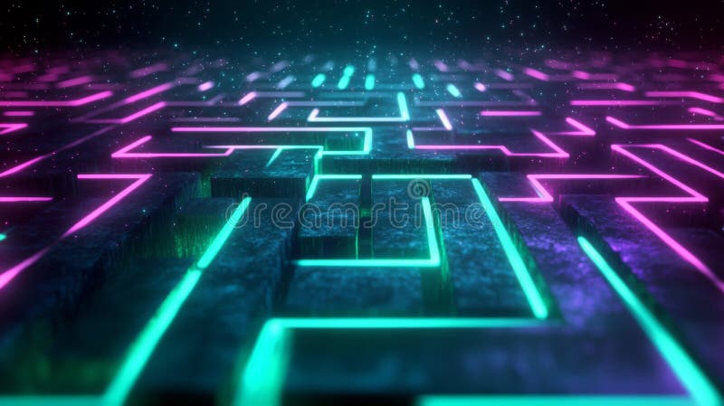 Glowing Neon Maze in Dark Cosmic Space Stock Illustration ...