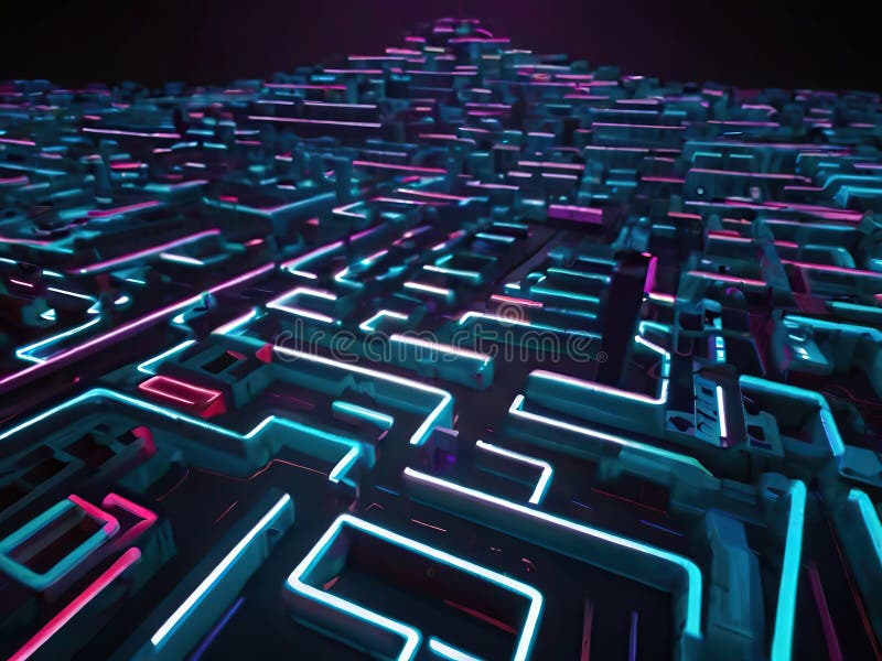 Glowing neon maze stock illustration. Illustration of abstract - 332099941