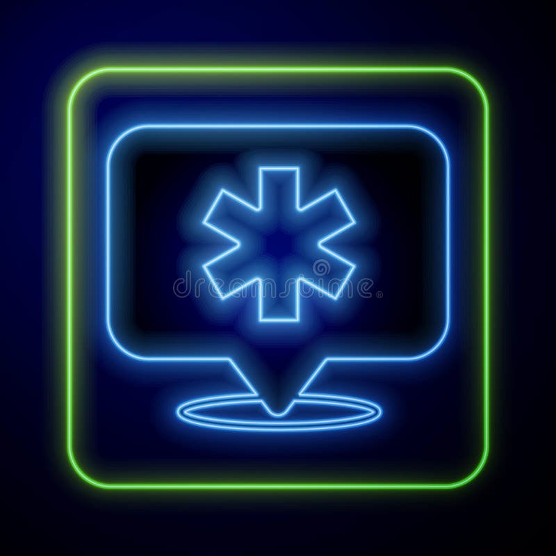 Glowing Neon Medical Map Pointer with Cross Hospital Icon Isolated on ...