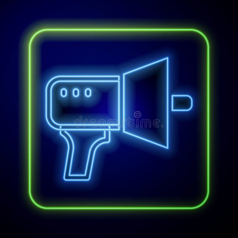 Glowing Neon Megaphone Icon Isolated on Blue Background. Speaker Sign ...