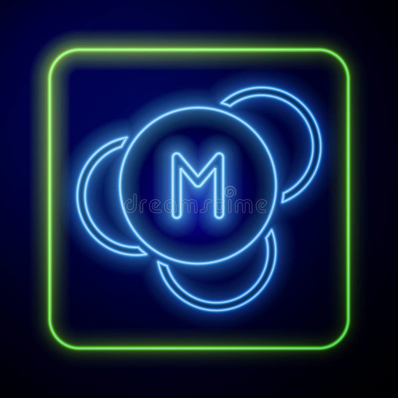 Glowing Neon Molecule Icon Isolated on Blue Background. Structure of ...