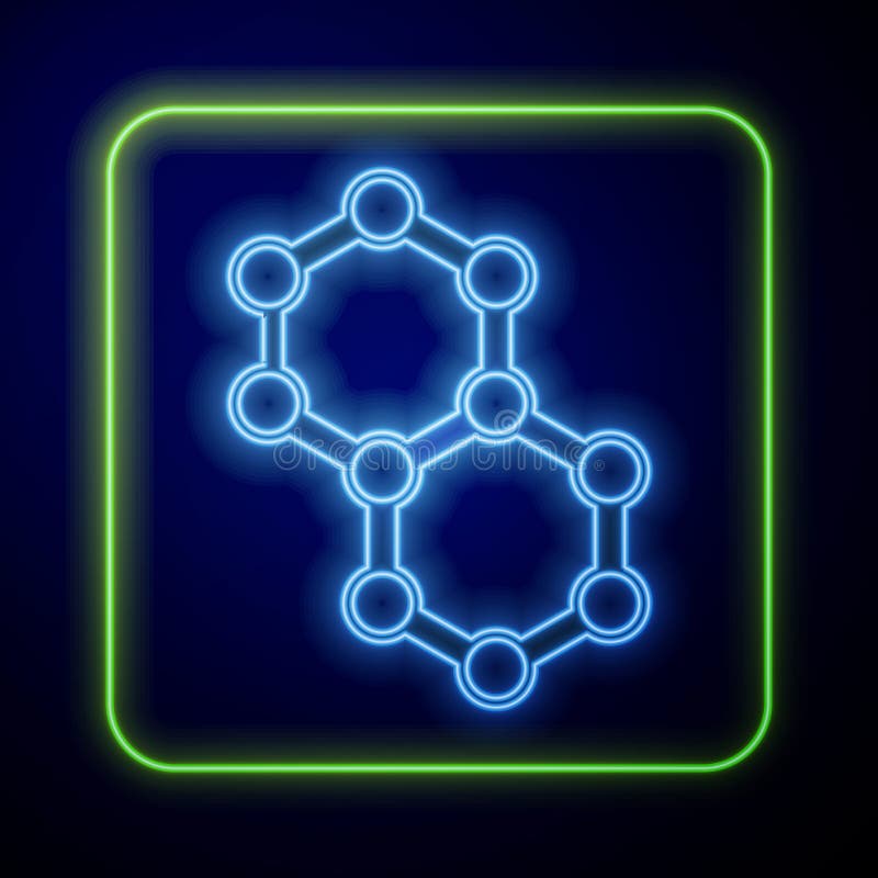 Glowing Neon Molecule Icon Isolated on Blue Background. Structure of ...