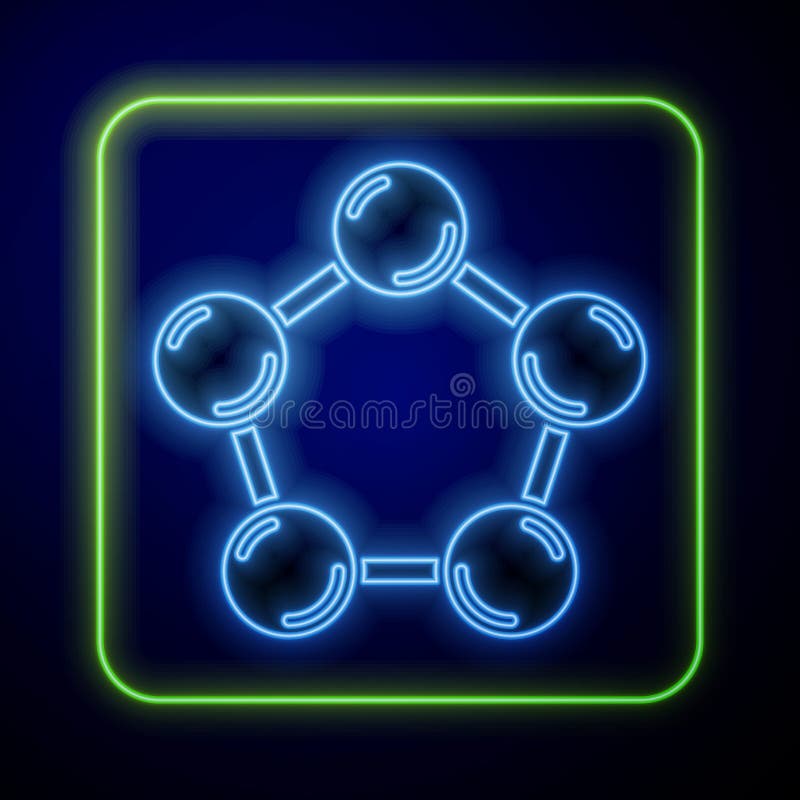 Glowing Neon Molecule Icon Isolated on Blue Background. Structure of ...